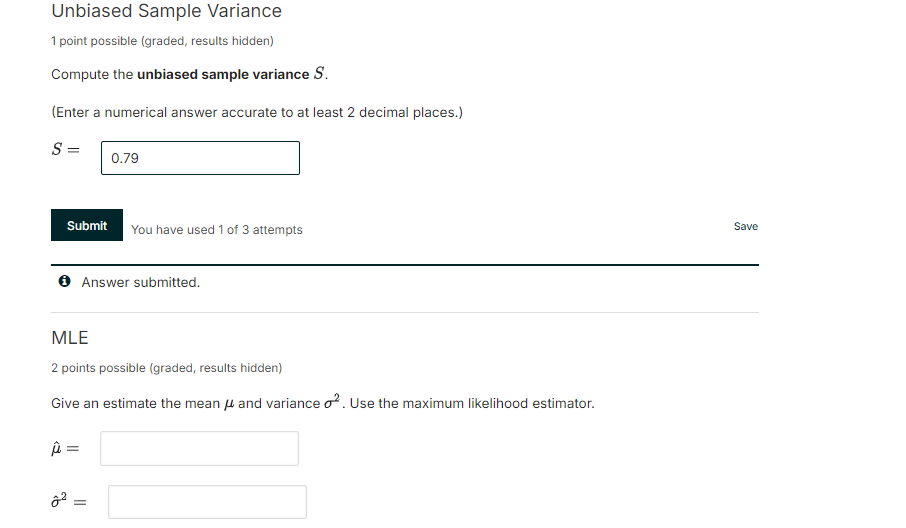 Unbiased Sample Variance1 ﻿point possible (graded, | Chegg.com