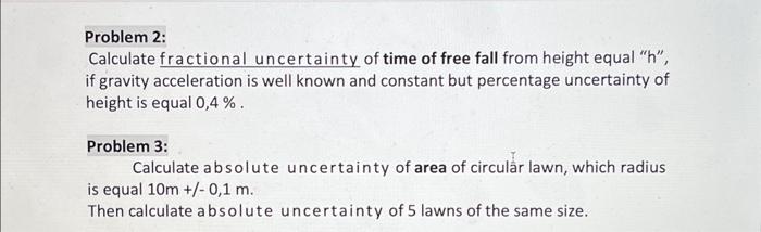 Solved Problem 2: Calculate fractional uncertainty of time | Chegg.com