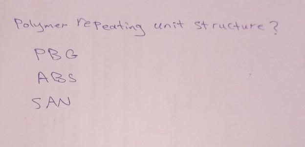 Solved Polymer repeating unit structure? PBG ABS SAN | Chegg.com