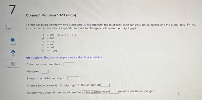 Solved 7 Connect Problem 13-11 (algo) 10 points For the | Chegg.com