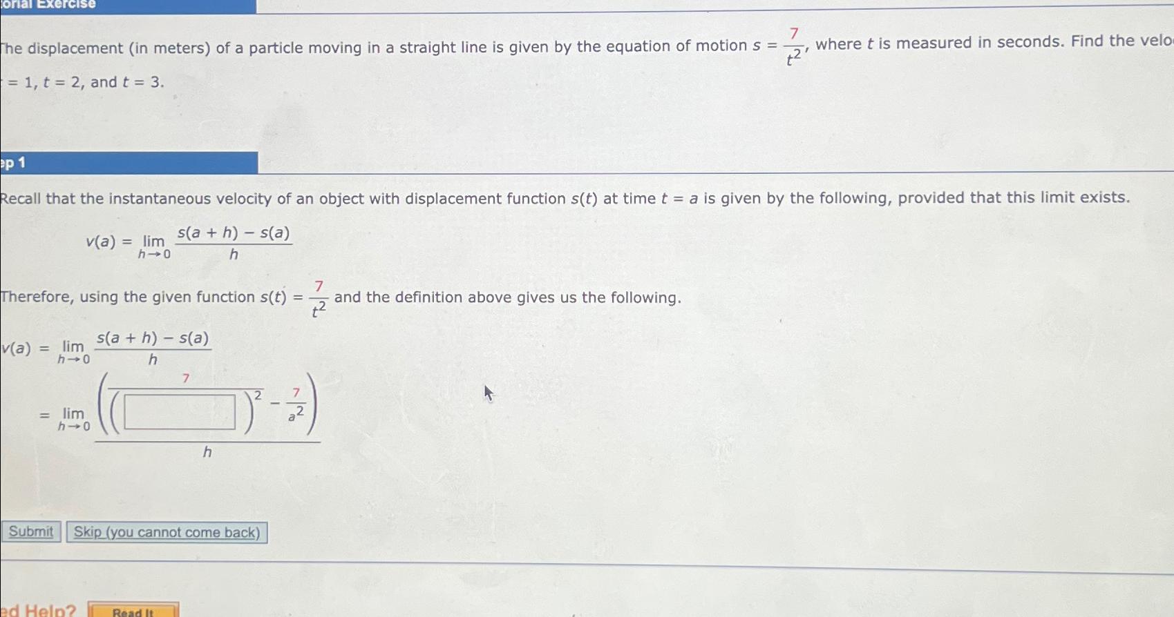 Solved The displacement (in meters) ﻿of a particle moving in | Chegg.com