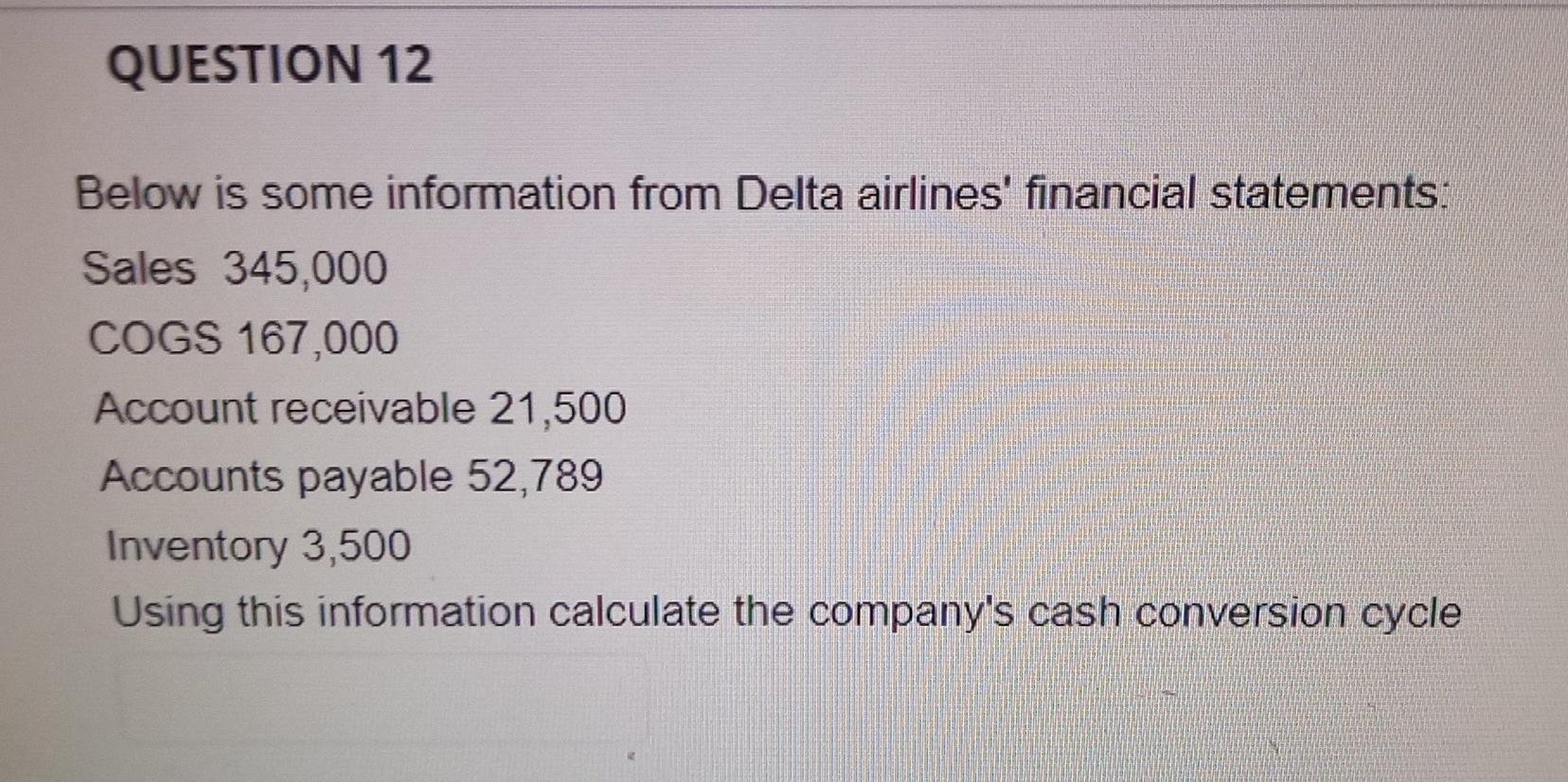 Solved QUESTION 12 Below is some information from Delta | Chegg.com