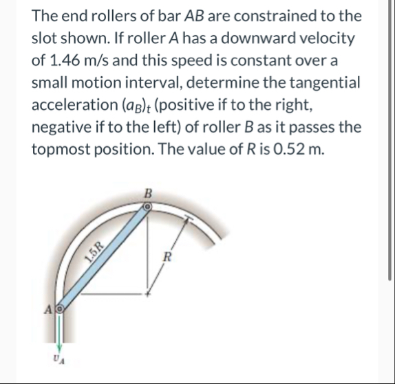 Solved The end rollers of bar AB ﻿are constrained to the | Chegg.com