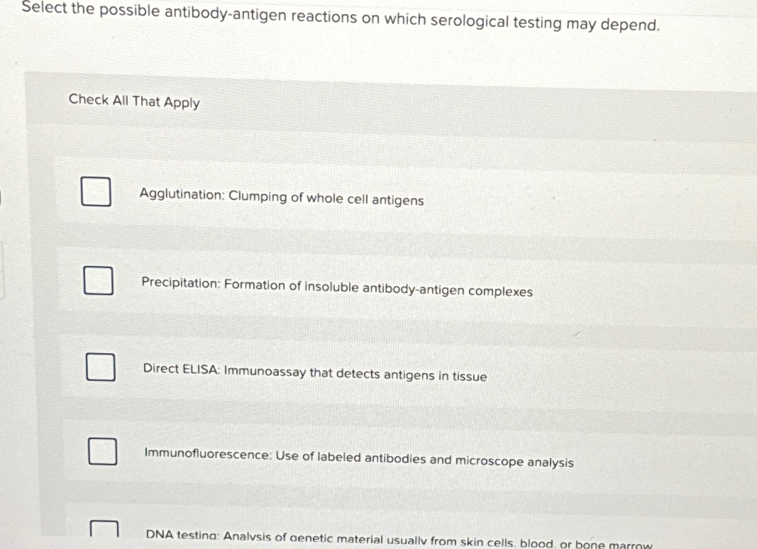 Solved Select the possible antibody-antigen reactions on | Chegg.com