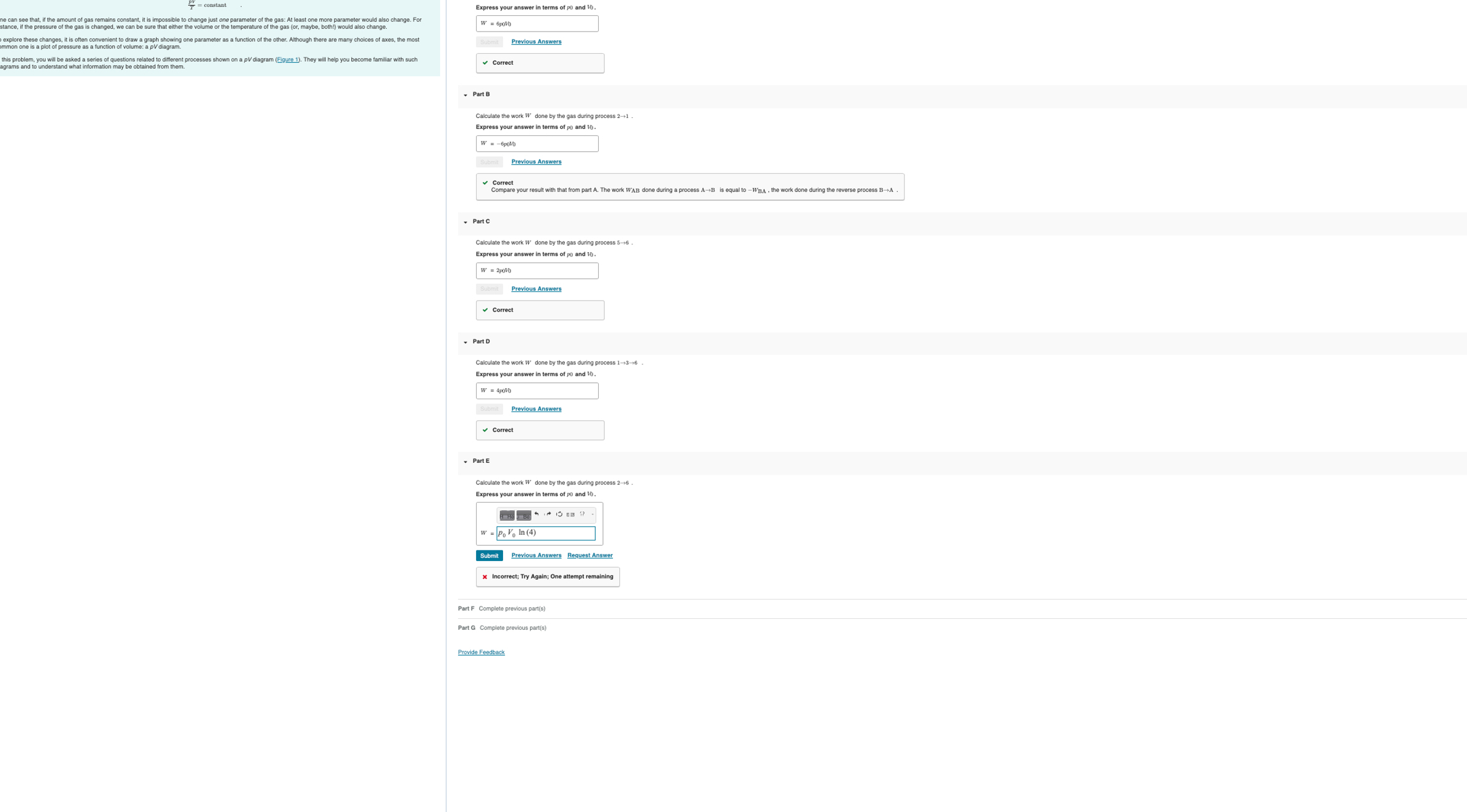 Solved Calculate the work W done by the gas during process | Chegg.com