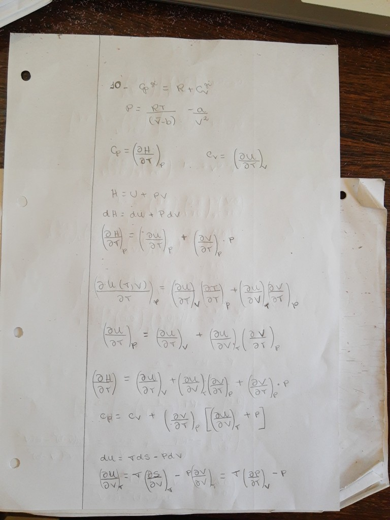 Solved I am trying found a relation between cp - cv for a | Chegg.com