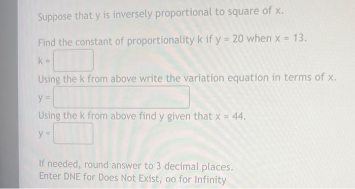 Solved Suppose that y is inversely proportional to square of | Chegg.com