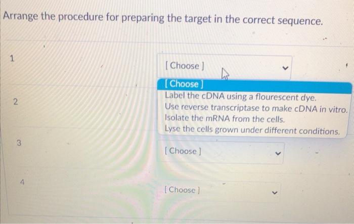 Solved Arrange the procedure for preparing the target in the | Chegg.com