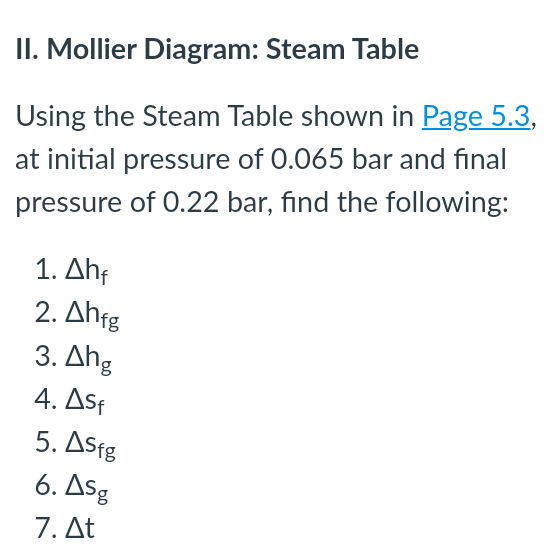 Solved II. Mollier Diagram: Steam Table Using the Steam | Chegg.com