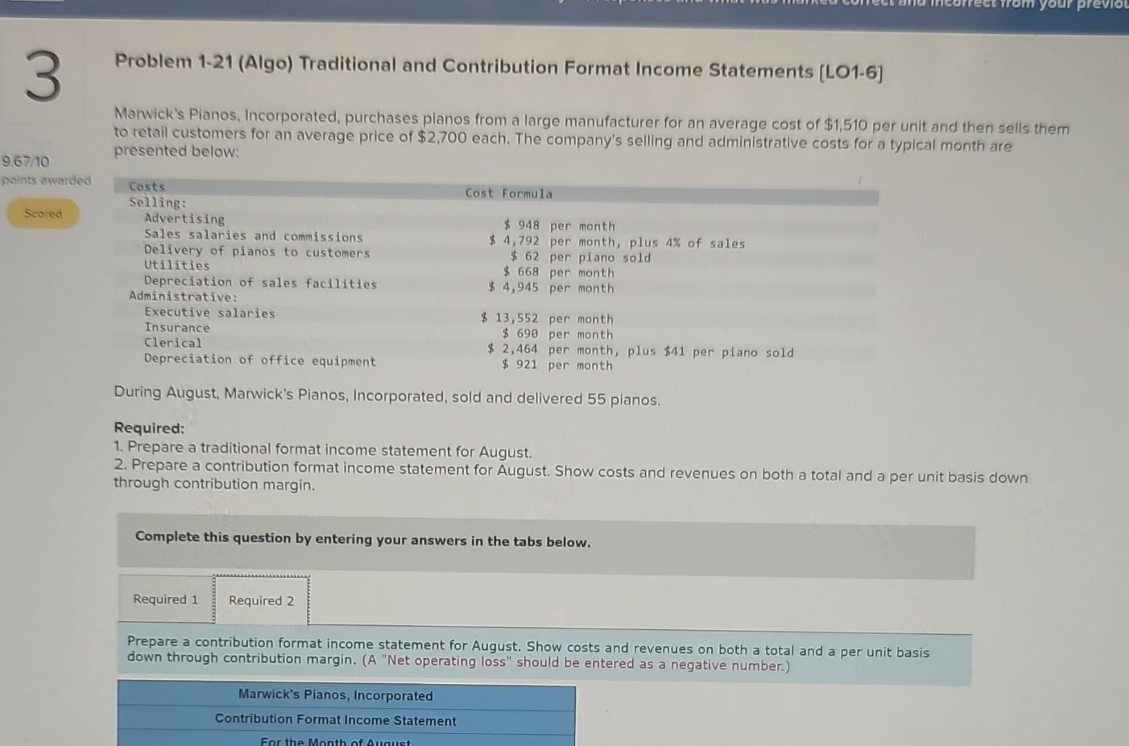 Solved Problem 1-21 (Algo) Traditional and Contribution | Chegg.com