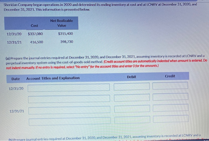 Solved Sheridan Company began operations in 2020 and | Chegg.com