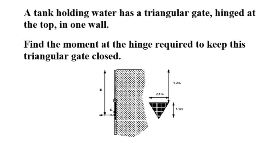 Solved A tank holding water has a triangular gate, hinged at | Chegg.com