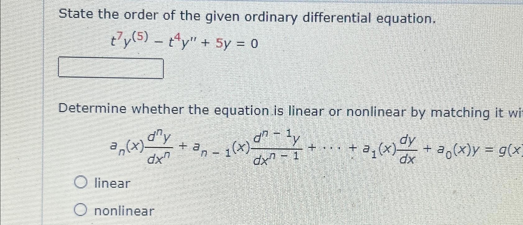 Solved State The Order Of The Given Ordinary Differential