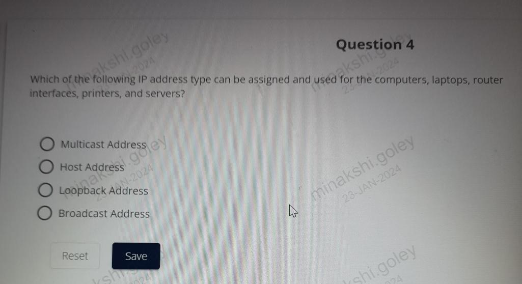 Solved Question 4Which of the following IP address type can | Chegg.com