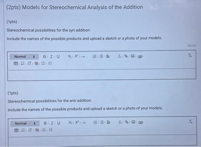 Solved (2pts) Models for Stereochemical Analysis of the | Chegg.com