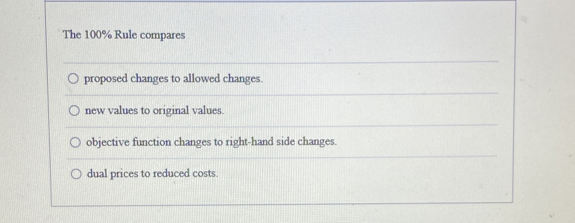 Solved The 100% ﻿Rule comparesproposed changes to allowed | Chegg.com