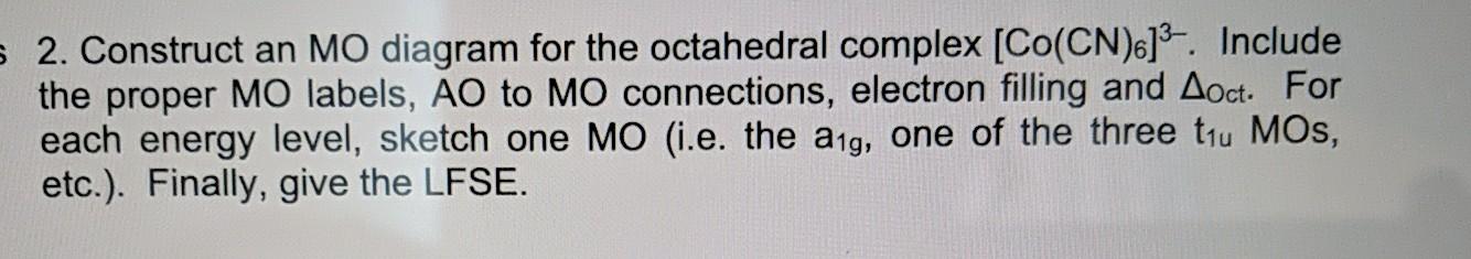 Solved s 2. Construct an MO diagram for the octahedral | Chegg.com