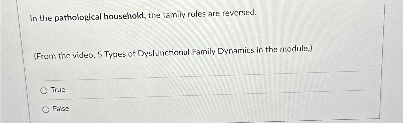 Solved In the pathological household, the family roles are | Chegg.com