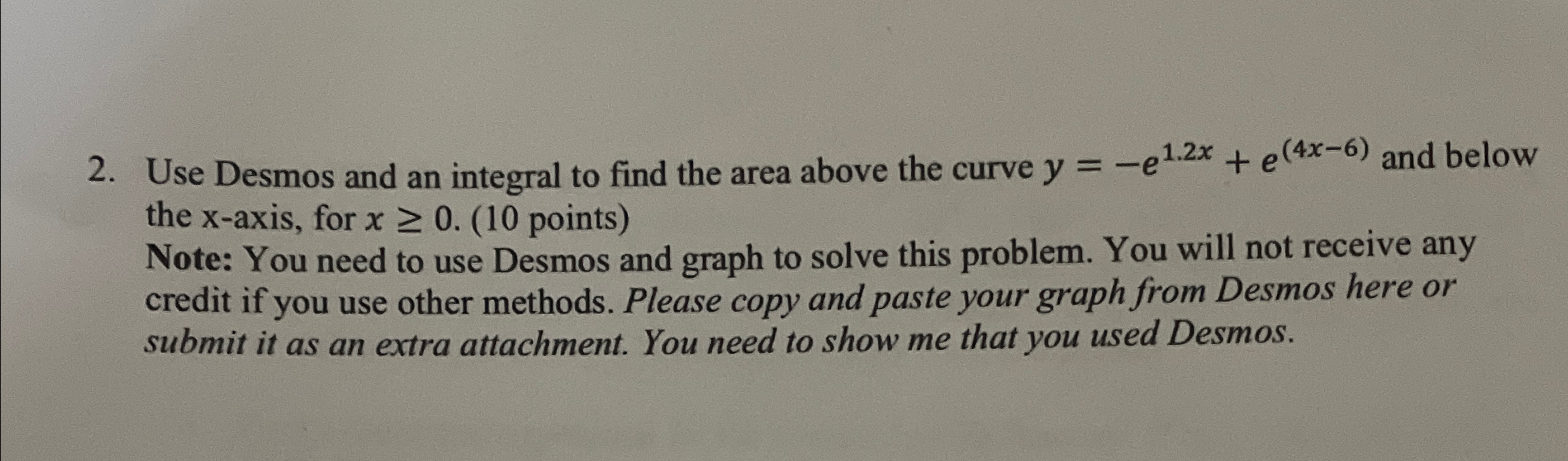 Solved Use Desmos and an integral to find the area above the | Chegg.com