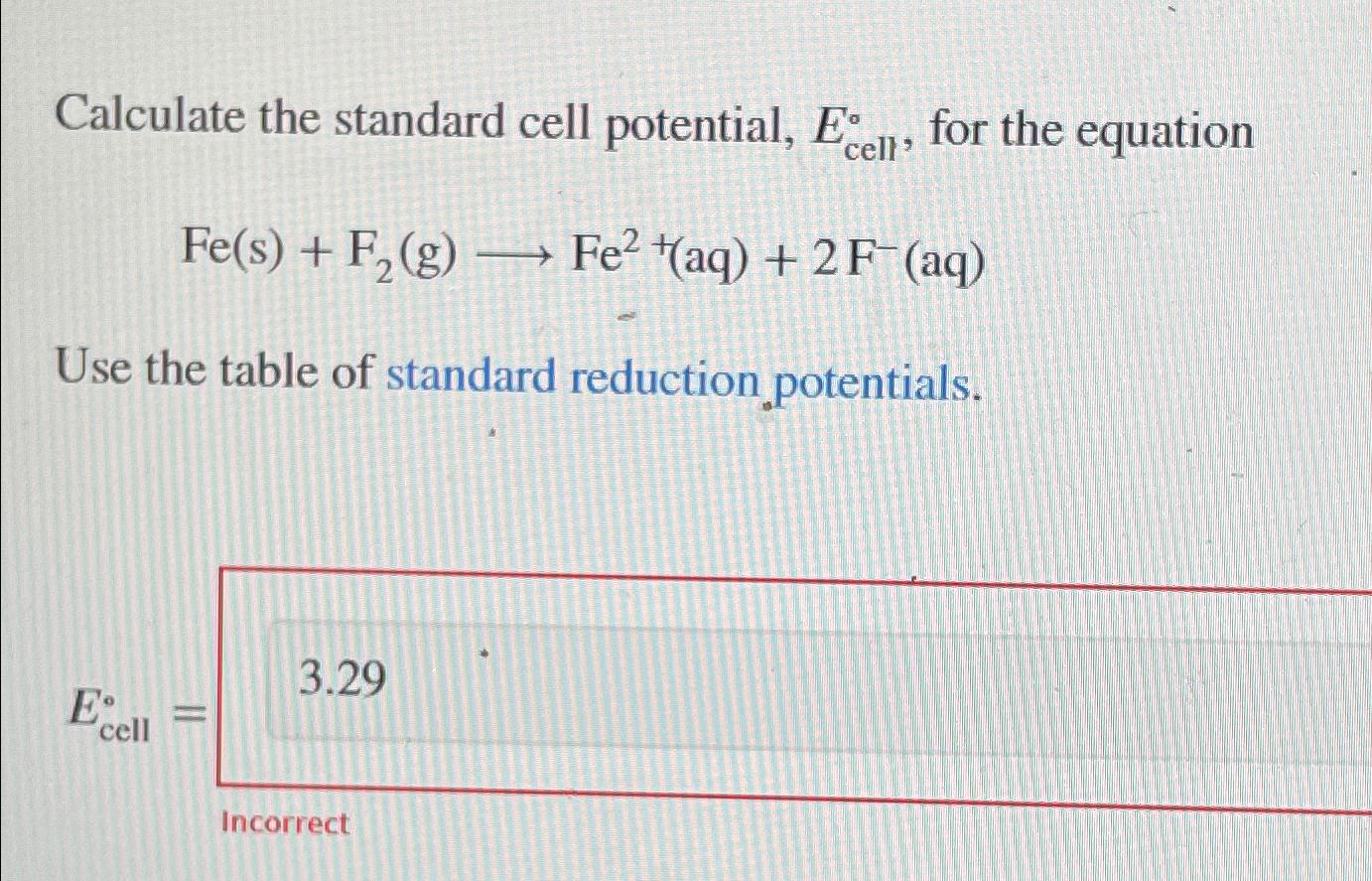 Solved Calculate The Standard Cell Potential Ecell ° ﻿for