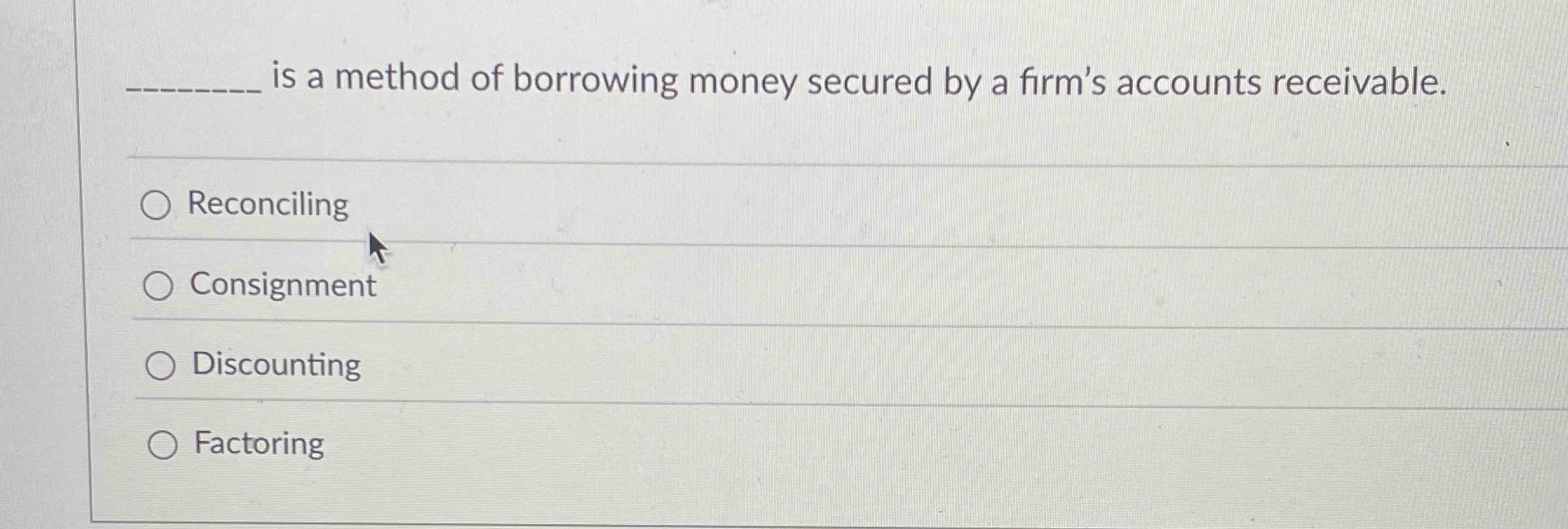 Solved is a method of borrowing money secured by a firm's | Chegg.com