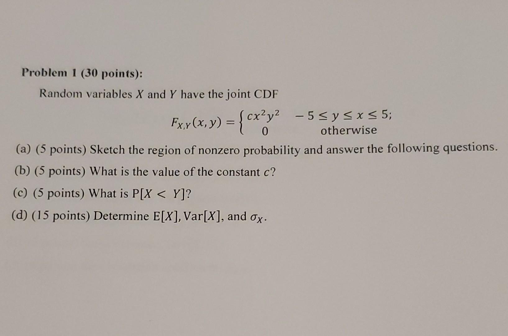 Random variables X and Y have the joint CDF | Chegg.com