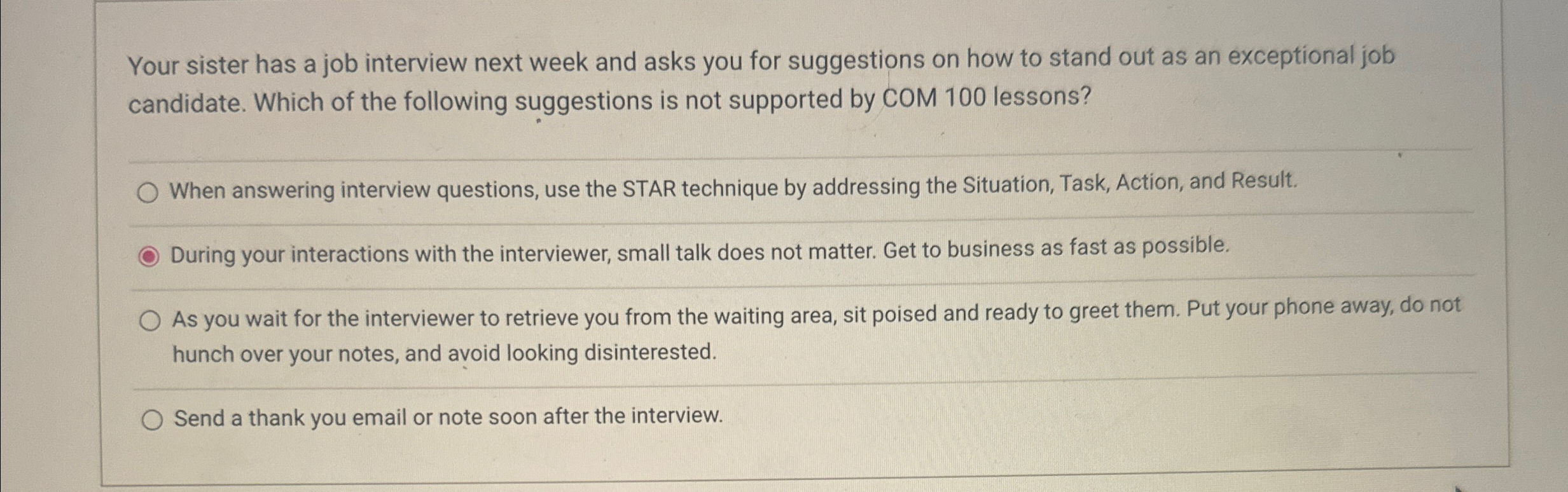 Solved Your sister has a job interview next week and asks | Chegg.com