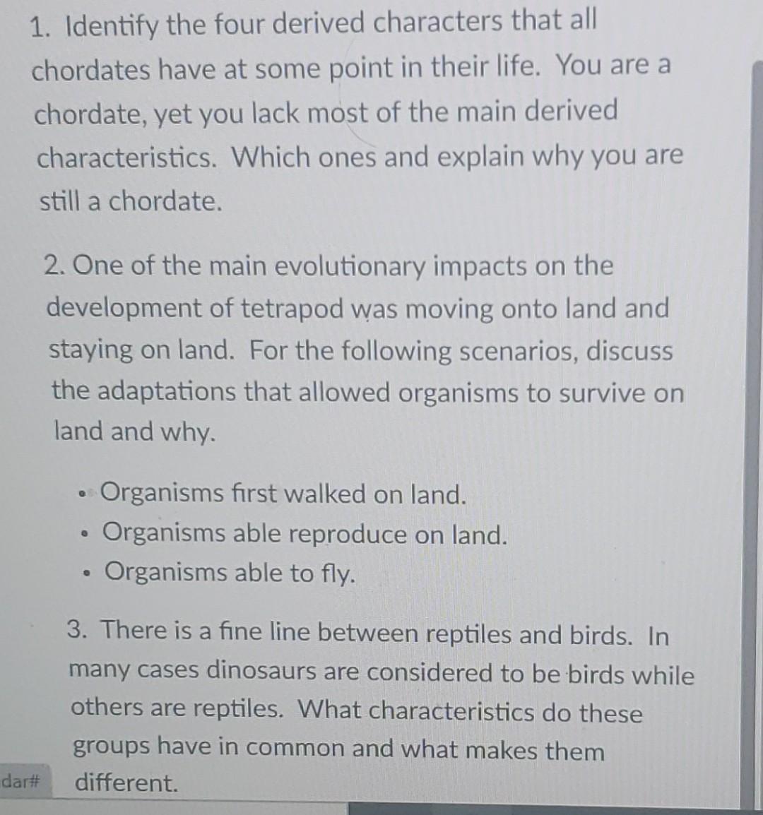 Solved 1. Identify the four derived characters that all | Chegg.com