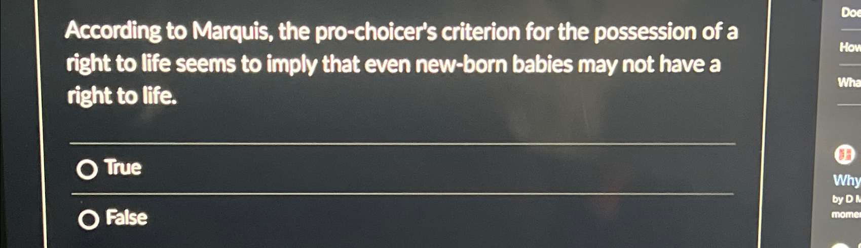 Solved According to Marquis, the pro-choicer's criterion for | Chegg.com