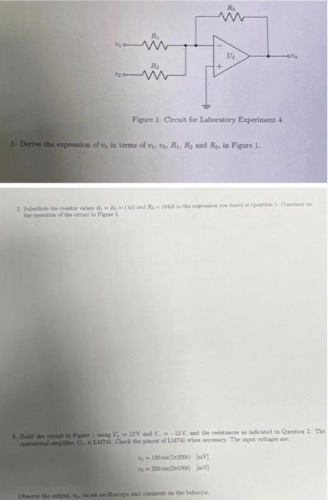 Solved Figure 1: Circuit for Laboratory Experinsent 4 1 | Chegg.com