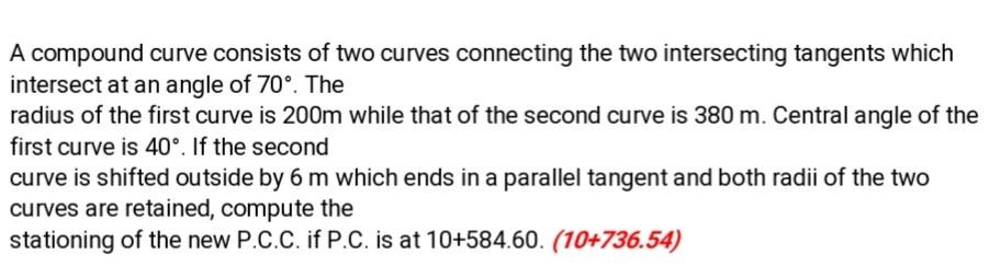Solved A compound curve consists of two curves connecting | Chegg.com