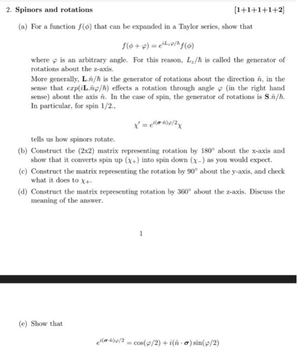 Solved 2. Spinors and rotations [1+1+1+1+2) (a) For a | Chegg.com