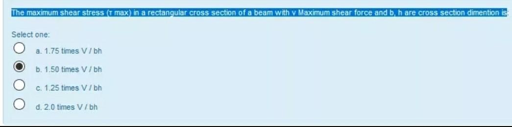 Solved The maximum shear stress (T max) in a rectangular | Chegg.com
