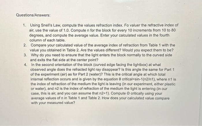 Solved Pata Part 1: The average index of refraction:Data | Chegg.com