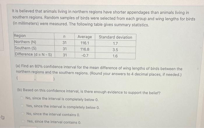 Solved It is believed that animals living in northern | Chegg.com
