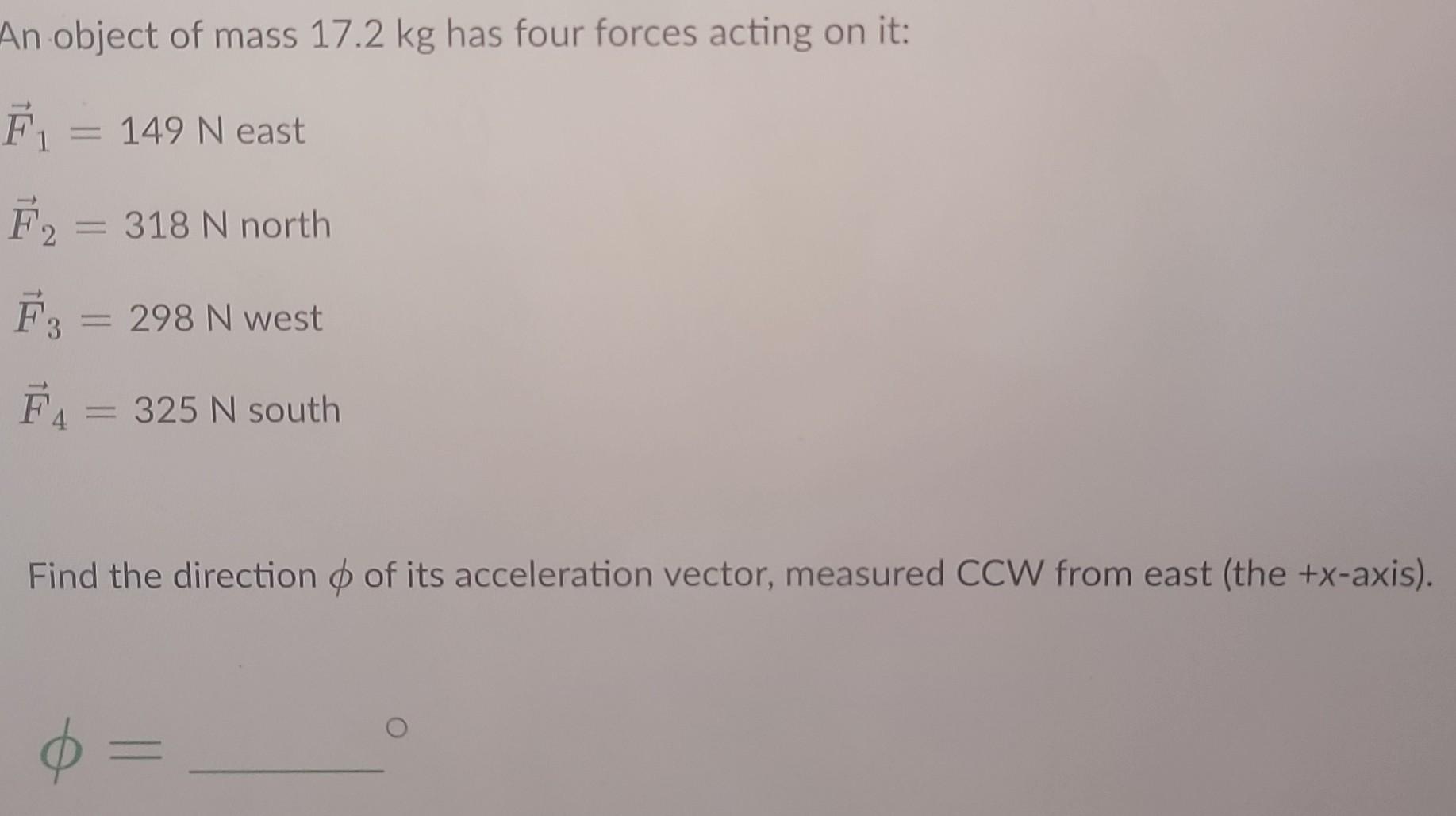 Solved An object of mass 17.2 kg has four forces acting on | Chegg.com
