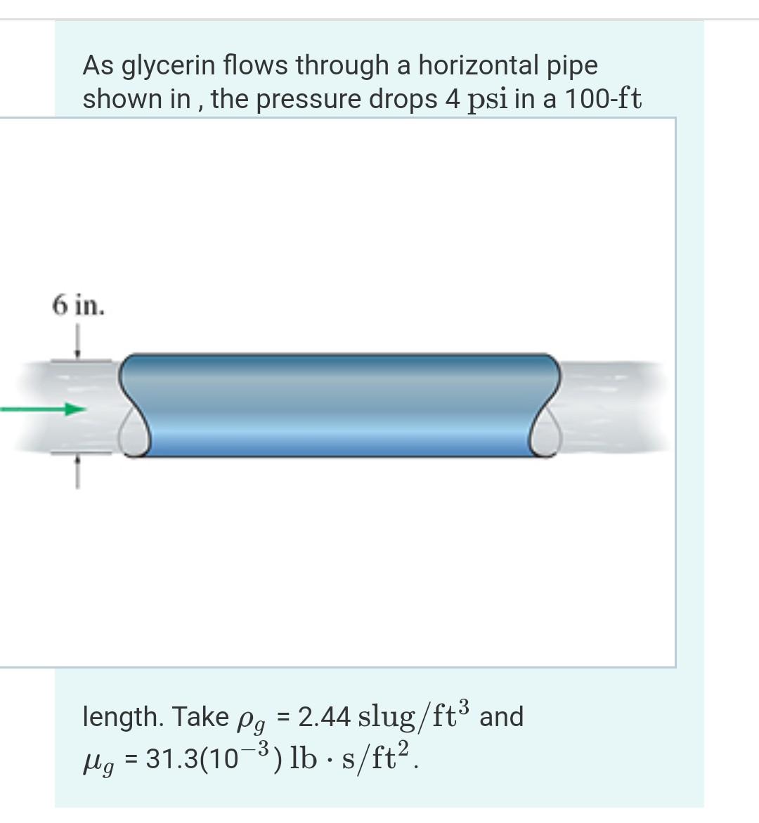 Solved As glycerin flows through a horizontal pipe shown in | Chegg.com