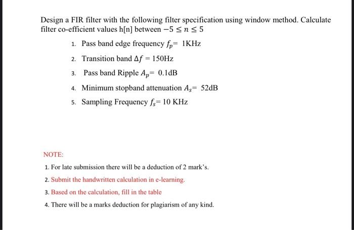 Solved Design a FIR filter with the following filter | Chegg.com