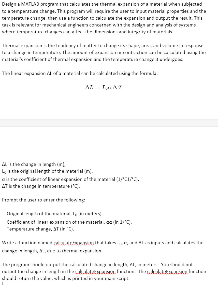 Solved Design a MATLAB program that calculates the thermal | Chegg.com