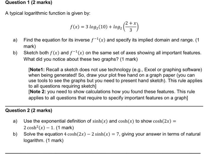 Solved A typical logarithmic function is given by: | Chegg.com