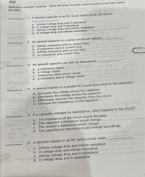 TEST Read each question carefully. Write the letter | Chegg.com