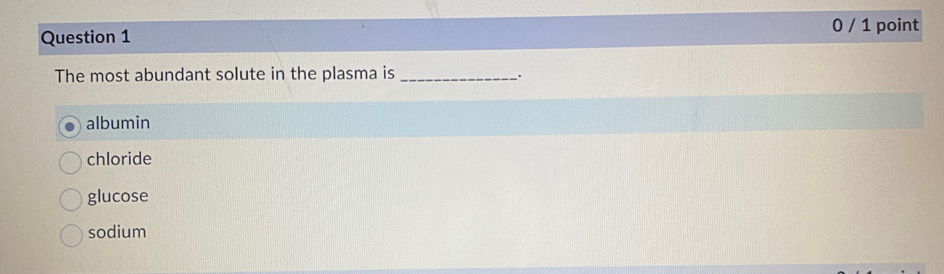 Solved Question 101 ﻿pointThe most abundant solute in the | Chegg.com