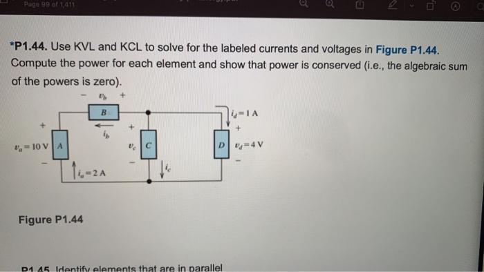 Solved Page 99 of 1411 *P1.44. Use KVL and KCL to solve for | Chegg.com