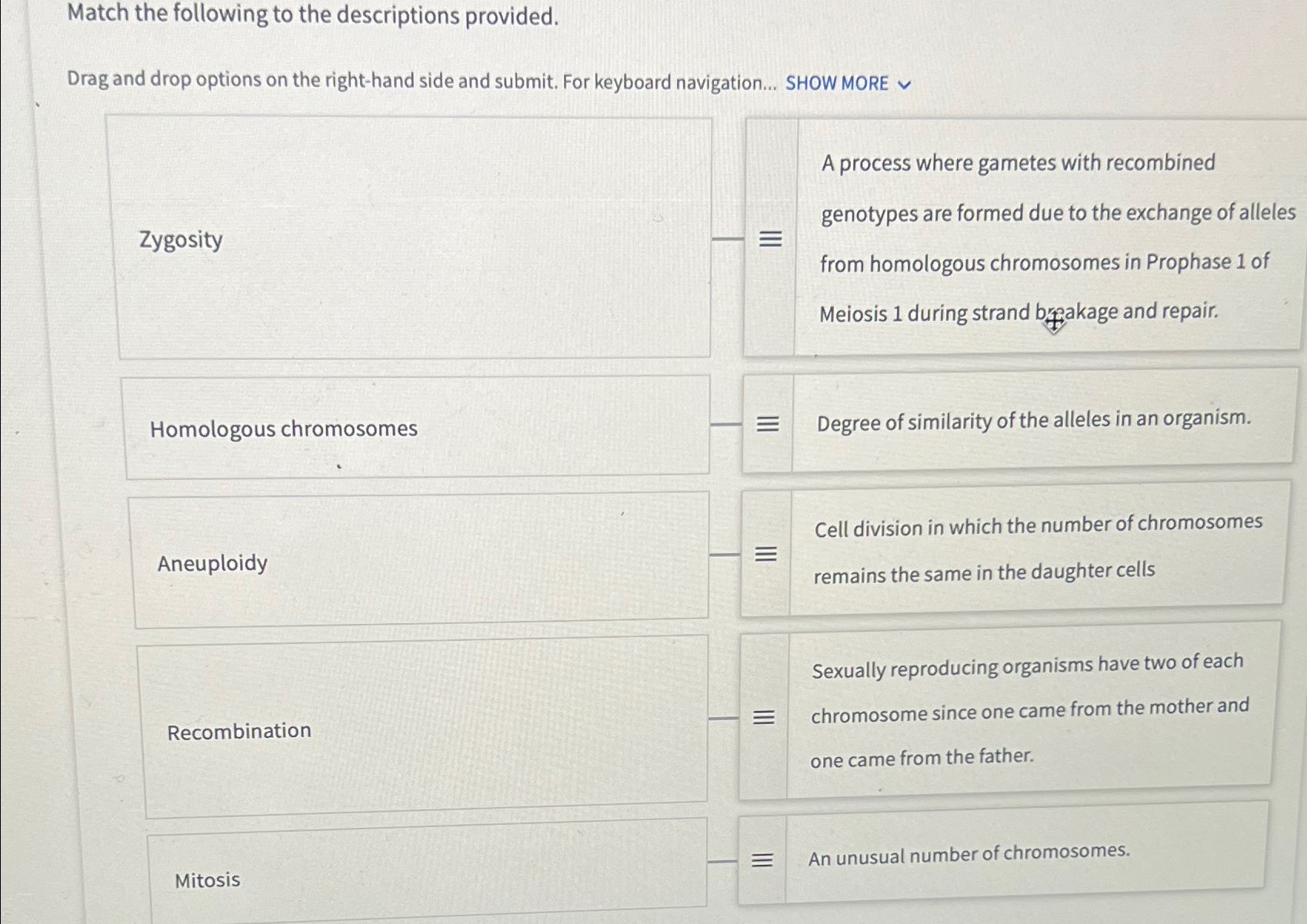 Match the following to the descriptions provided.Drag | Chegg.com