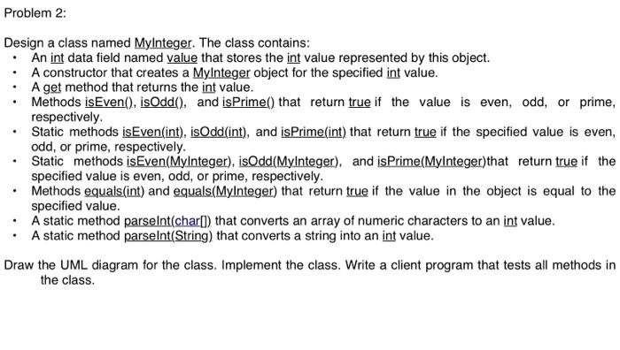 Solved Design a class named Mylnteger. The class contains: - | Chegg.com