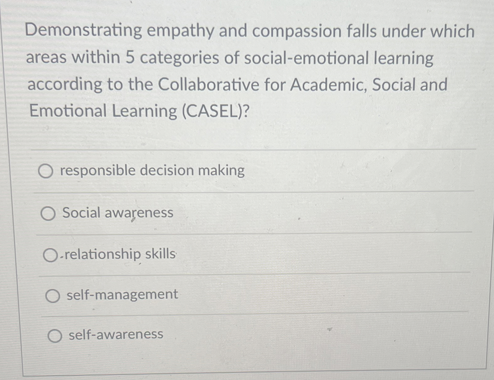 Solved Demonstrating empathy and compassion falls under | Chegg.com