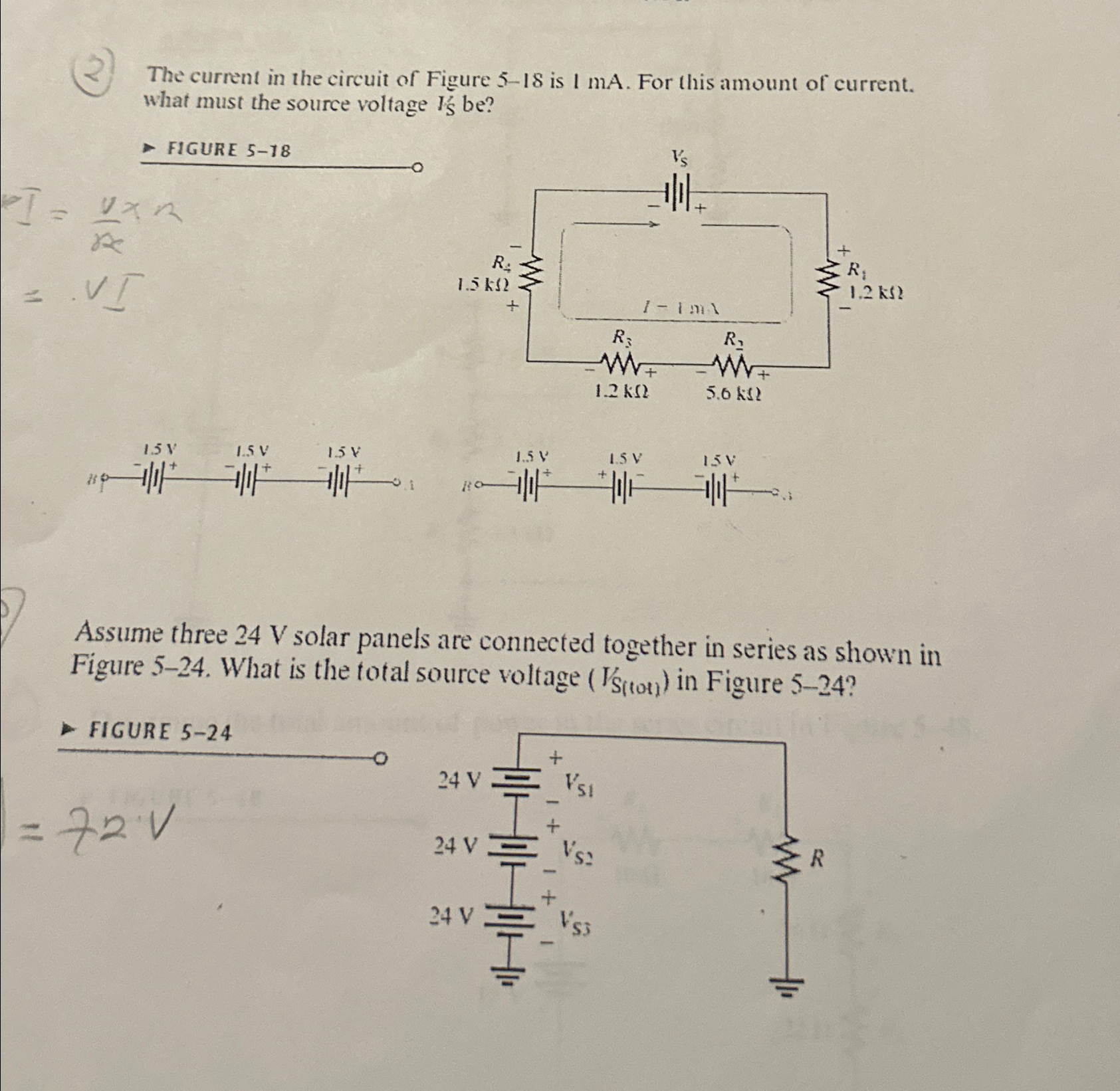 Solved The current in the circuit of Figure 5-18 ﻿is 1mA. | Chegg.com