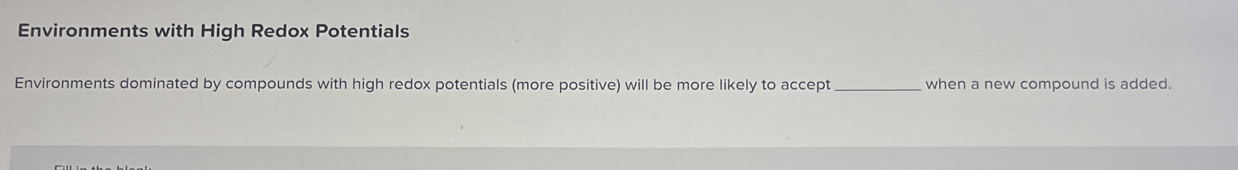 Solved Environments with High Redox PotentialsEnvironments | Chegg.com