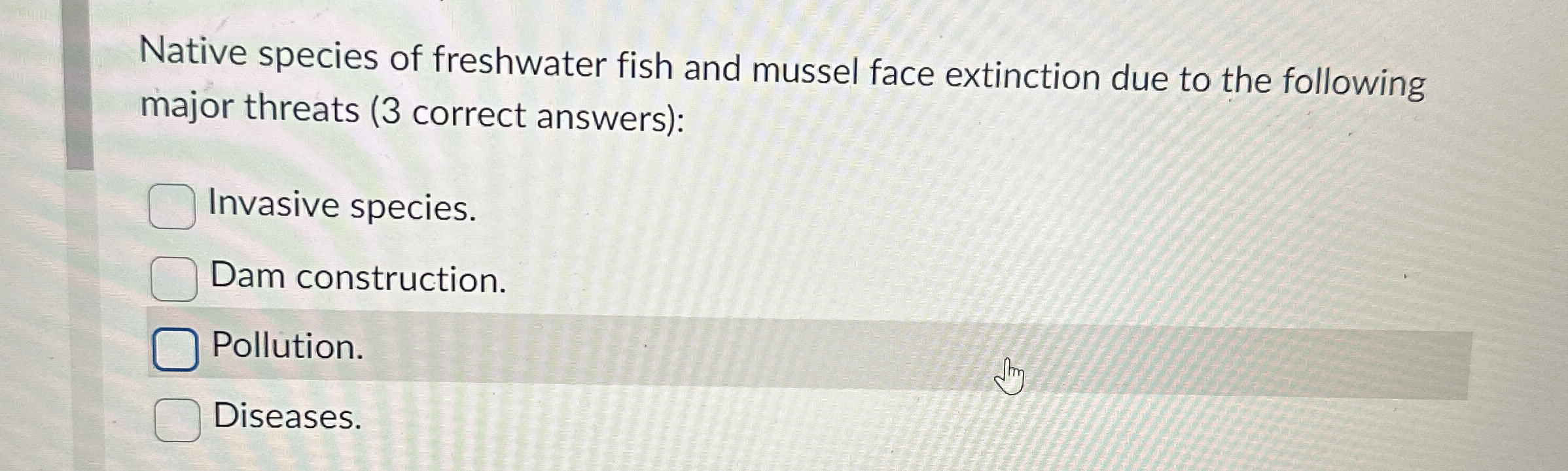 Solved Native species of freshwater fish and mussel face | Chegg.com