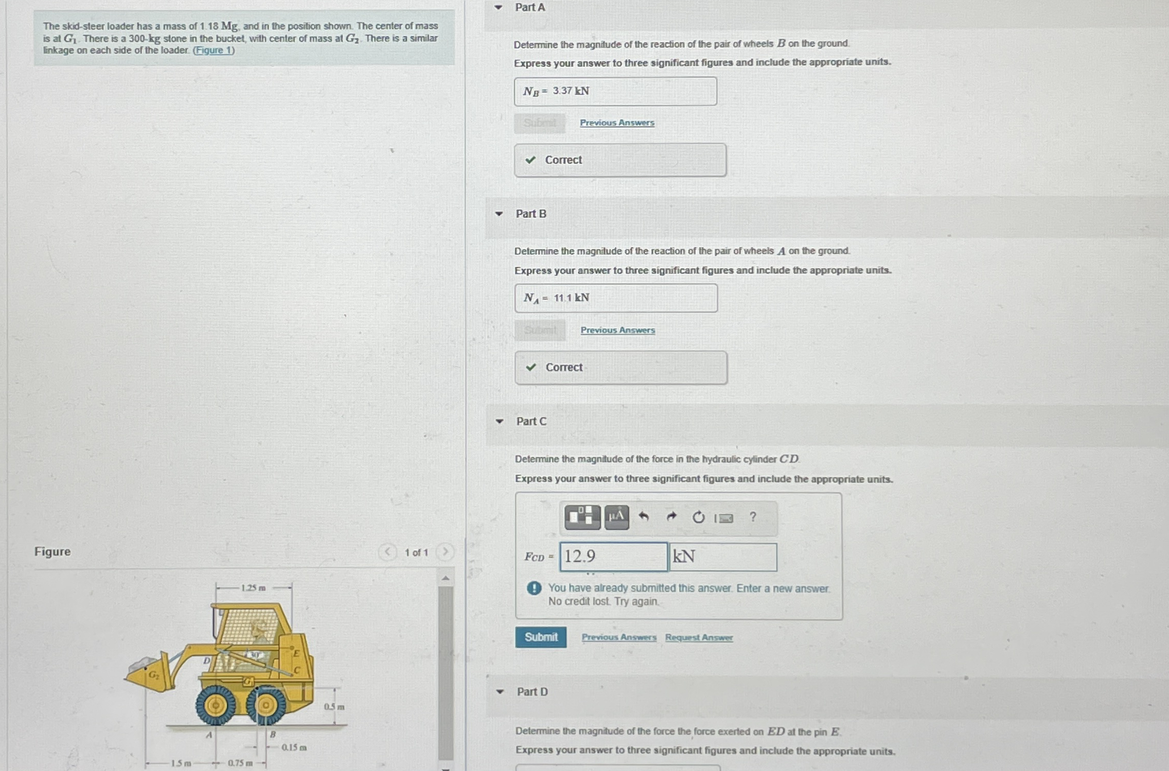 Solved The skid-steer loader has a mass of 1.18 ﻿Mg , ﻿and | Chegg.com